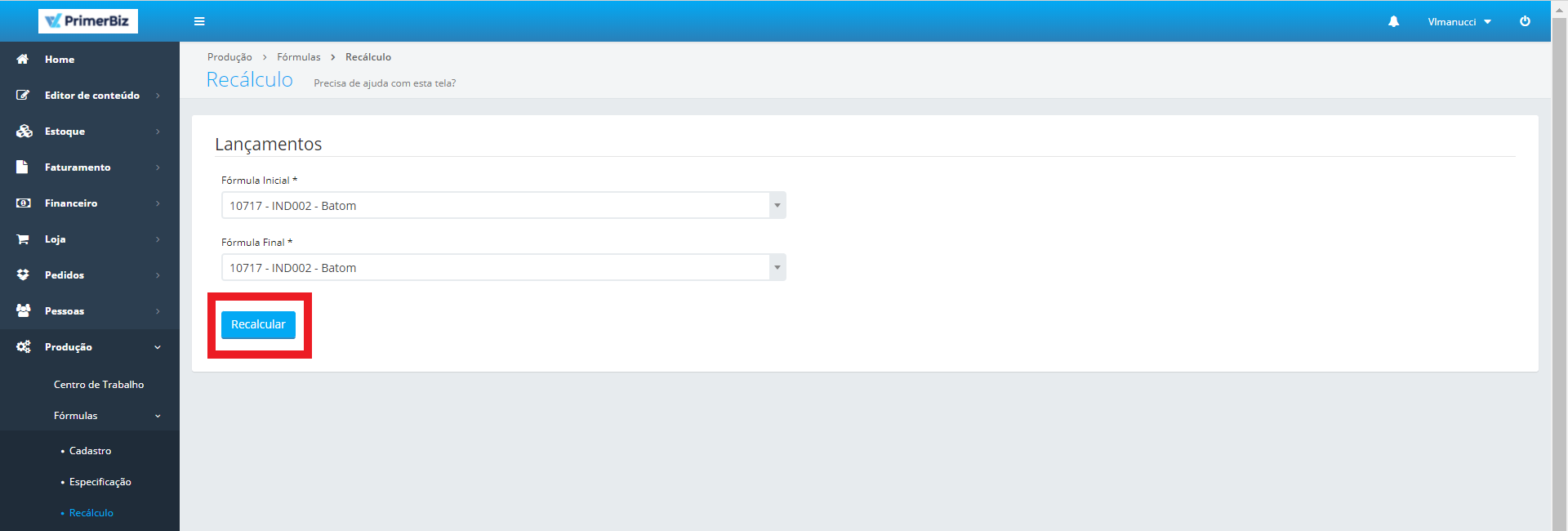 PrimerBiz – Recálculo da Fórmula – Ajuda